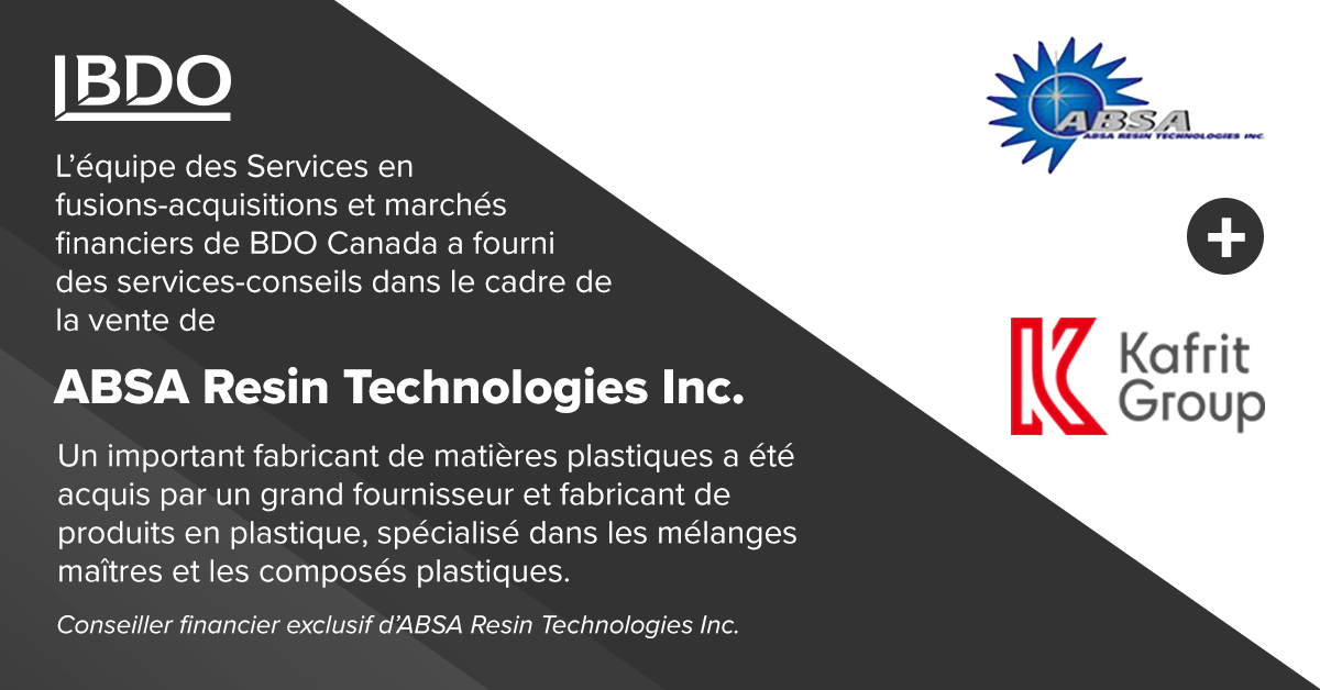 Transactions BDO - ABSA Resin Technologies Inc. | BDO Canada